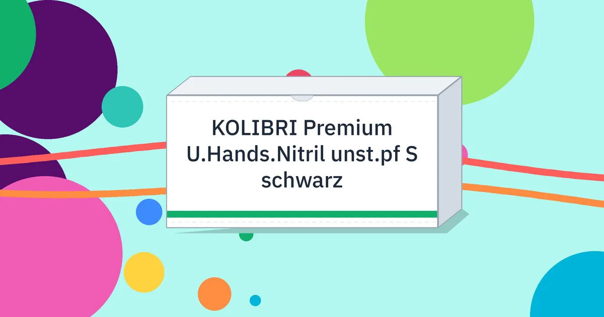 Symbolbild: Packung mit der Aufschrift KOLIBRI Premium U.Hands.Nitril unst.pf S schwarz (PZN 20421442) – Verfügbarkeit und Bezug in Apotheken in Frankfurt am Main