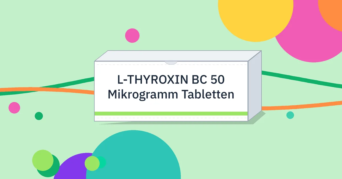 Symbolbild: Packung mit der Aufschrift L-THYROXIN BC 50 Mikrogramm Tabletten (PZN 17627602) – Verfügbarkeit und Bezug in Apotheken in Frankfurt am Main
