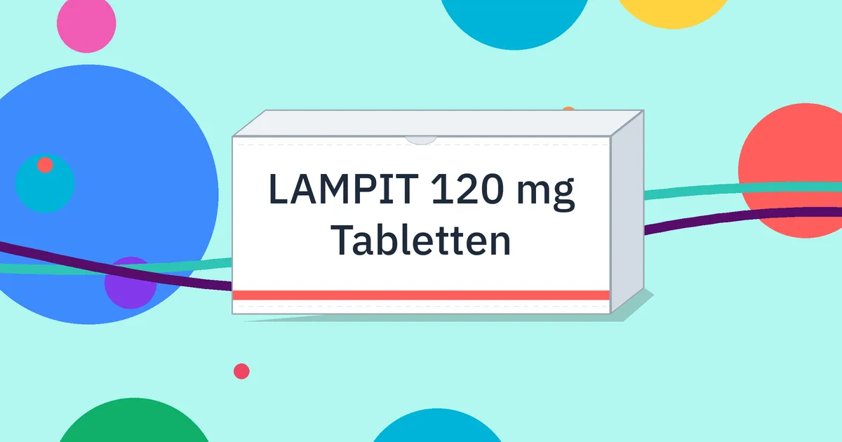 Symbolbild: Packung mit der Aufschrift LAMPIT 120 mg Tabletten (PZN 18824291) – Verfügbarkeit und Bezug in Apotheken in Frankfurt am Main