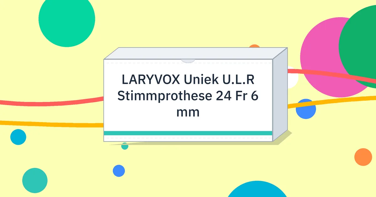 Symbolbild: Packung mit der Aufschrift LARYVOX Uniek U.L.R Stimmprothese 24 Fr 6 mm (PZN 18791404) – Verfügbarkeit und Bezug in Apotheken in Frankfurt am Main
