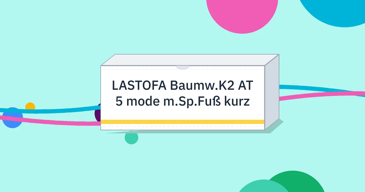 Symbolbild: Packung mit der Aufschrift LASTOFA Baumw.K2 AT 5 mode m.Sp.Fuß kurz (PZN 01950666) – Verfügbarkeit und Bezug in Apotheken in Frankfurt am Main