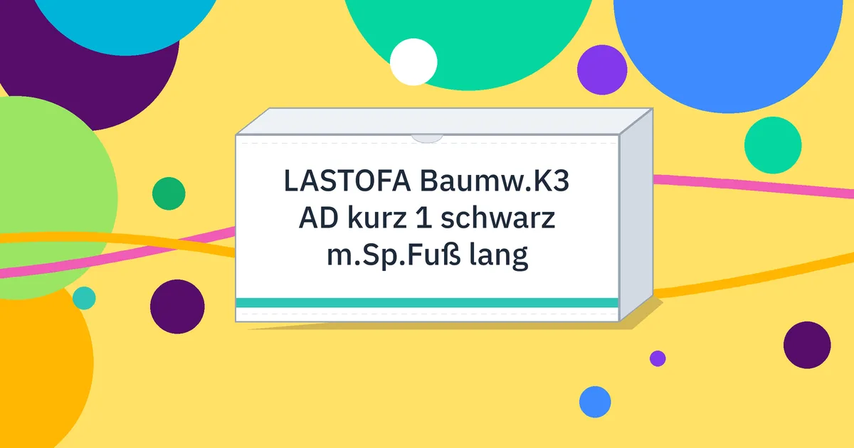 Symbolbild: Packung mit der Aufschrift LASTOFA Baumw.K3 AD kurz 1 schwarz m.Sp.Fuß lang (PZN 01953110) – Verfügbarkeit und Bezug in Apotheken in Frankfurt am Main