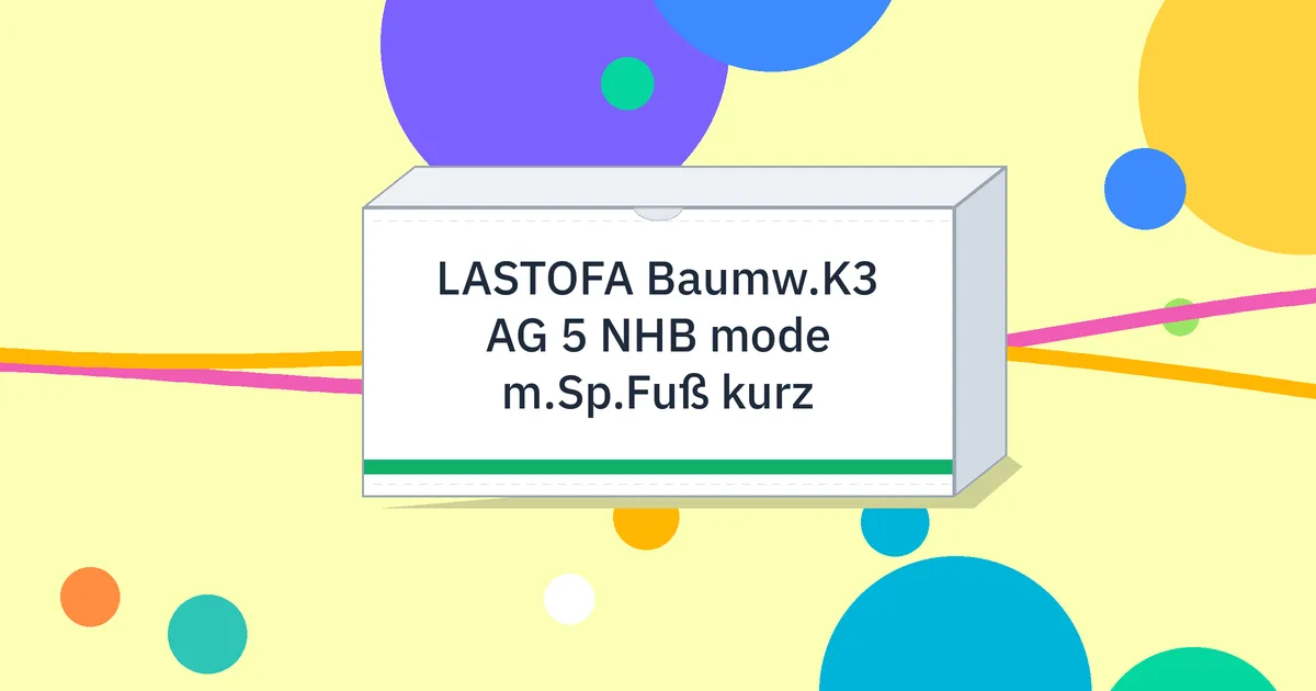 Symbolbild: Packung mit der Aufschrift LASTOFA Baumw.K3 AG 5 NHB mode m.Sp.Fuß kurz (PZN 01954629) – Verfügbarkeit und Bezug in Apotheken in Frankfurt am Main