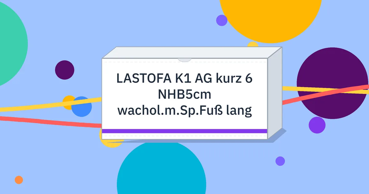 Symbolbild: Packung mit der Aufschrift LASTOFA K1 AG kurz 6 NHB5cm wachol.m.Sp.Fuß lang (PZN 13794450) – Verfügbarkeit und Bezug in Apotheken in Frankfurt am Main