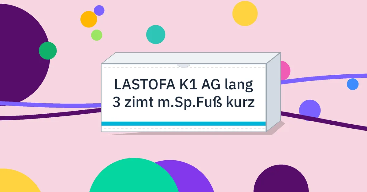 Symbolbild: Packung mit der Aufschrift LASTOFA K1 AG lang 3 zimt m.Sp.Fuß kurz (PZN 13790771) – Verfügbarkeit und Bezug in Apotheken in Frankfurt am Main