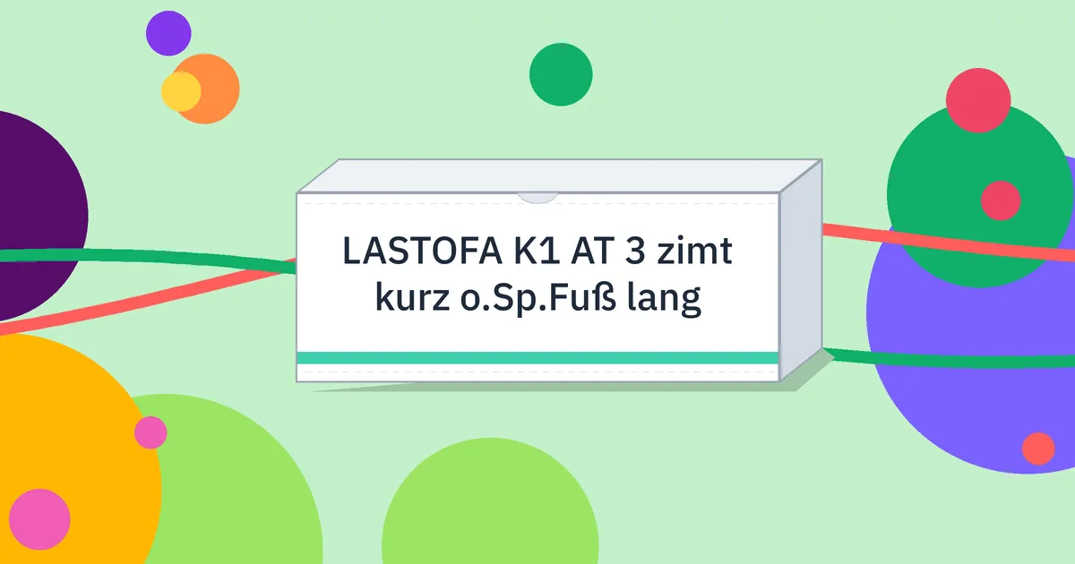 Symbolbild: Packung mit der Aufschrift LASTOFA K1 AT 3 zimt kurz o.Sp.Fuß lang (PZN 14150878) – Verfügbarkeit und Bezug in Apotheken in Frankfurt am Main