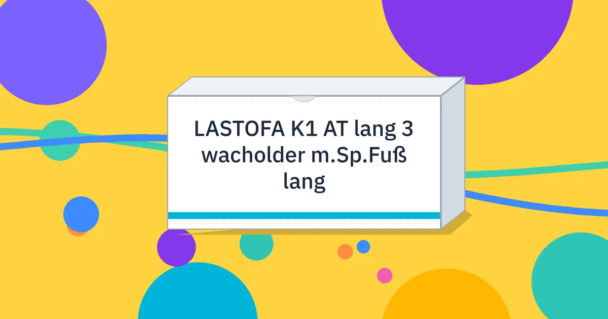 Symbolbild: Packung mit der Aufschrift LASTOFA K1 AT lang 3 wacholder m.Sp.Fuß lang (PZN 13795857) – Verfügbarkeit und Bezug in Apotheken in Frankfurt am Main