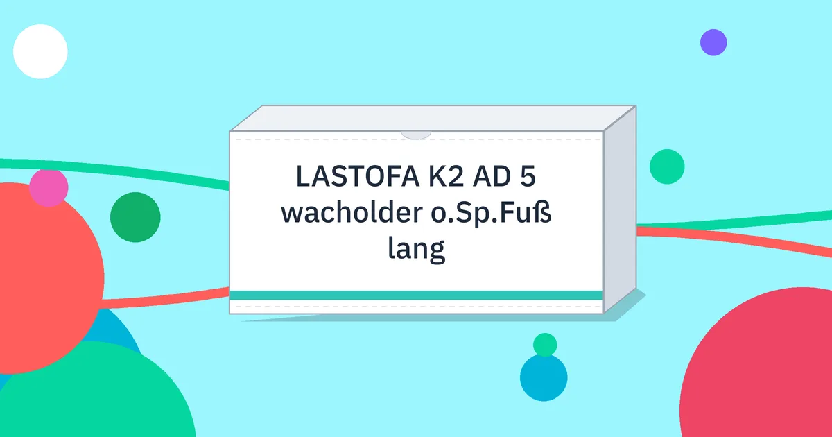 Symbolbild: Packung mit der Aufschrift LASTOFA K2 AD 5 wacholder o.Sp.Fuß lang (PZN 14147480) – Verfügbarkeit und Bezug in Apotheken in Frankfurt am Main