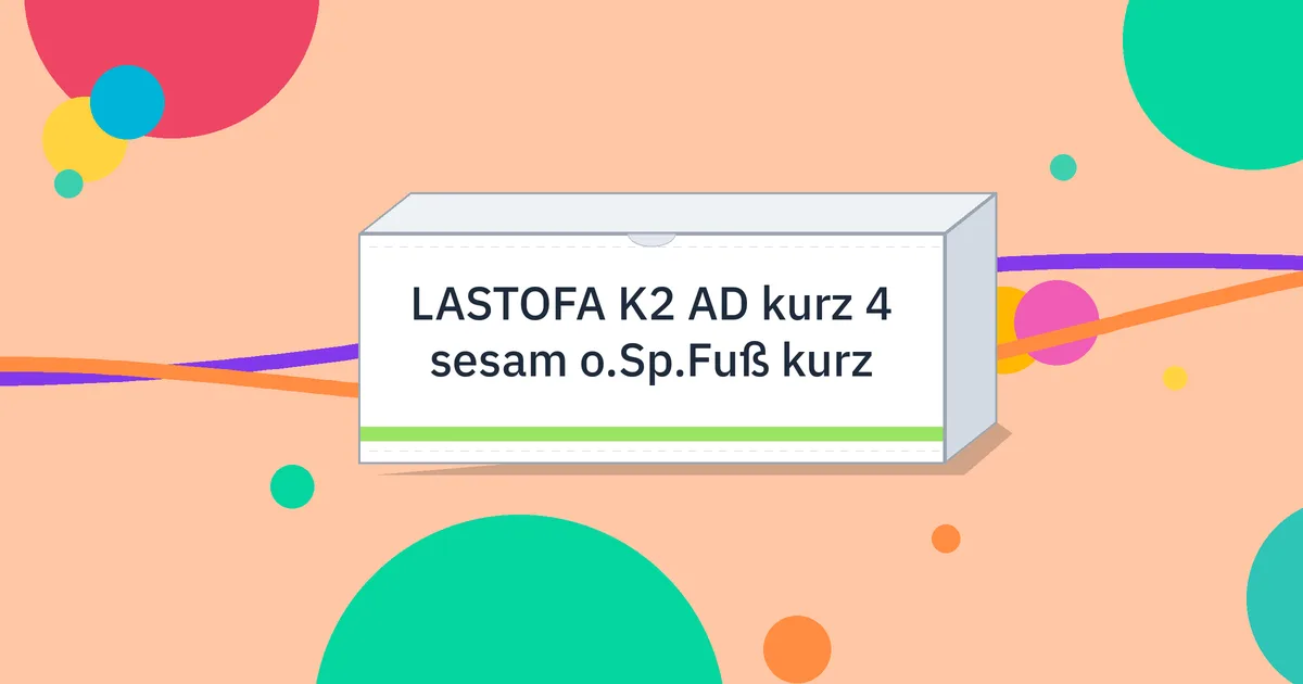 Symbolbild: Packung mit der Aufschrift LASTOFA K2 AD kurz 4 sesam o.Sp.Fuß kurz (PZN 13800742) – Verfügbarkeit und Bezug in Apotheken in Frankfurt am Main