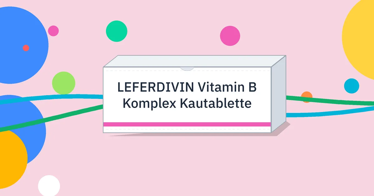 Symbolbild: Packung mit der Aufschrift LEFERDIVIN Vitamin B Komplex Kautablette (PZN 06118955) – Verfügbarkeit und Bezug in Apotheken in Frankfurt am Main