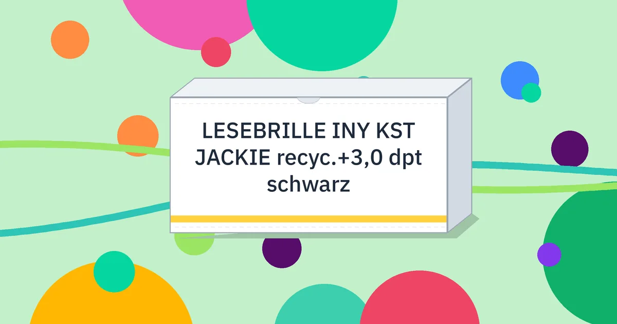 Symbolbild: Packung mit der Aufschrift LESEBRILLE INY KST JACKIE recyc.+3,0 dpt schwarz (PZN 19927840) – Verfügbarkeit und Bezug in Apotheken in Frankfurt am Main