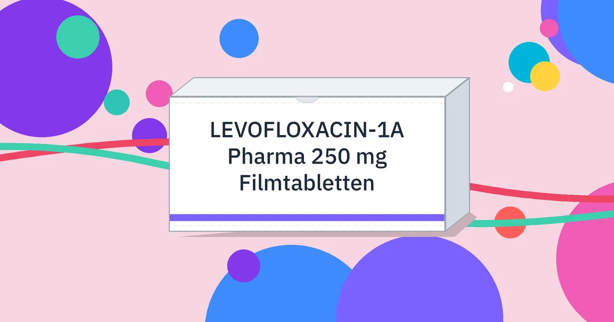 Symbolbild: Packung mit der Aufschrift LEVOFLOXACIN-1A Pharma 250 mg Filmtabletten (PZN 07715050) – Verfügbarkeit und Bezug in Apotheken in Frankfurt am Main