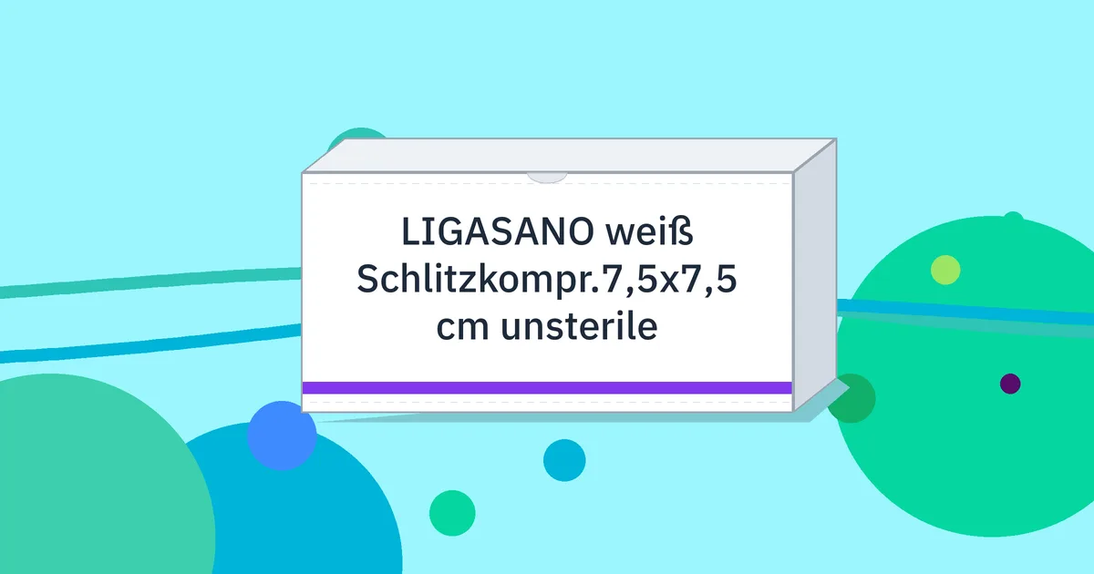 Symbolbild: Packung mit der Aufschrift LIGASANO weiß Schlitzkompr.7,5x7,5 cm unsterile (PZN 16238264) – Verfügbarkeit und Bezug in Apotheken in Frankfurt am Main