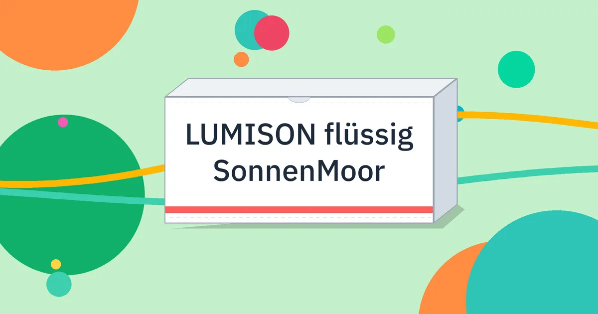 Symbolbild: Packung mit der Aufschrift LUMISON flüssig SonnenMoor (PZN 09739190) – Verfügbarkeit und Bezug in Apotheken in Frankfurt am Main