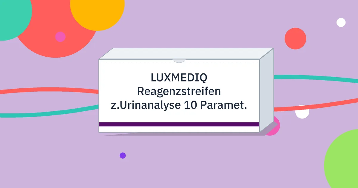 Symbolbild: Packung mit der Aufschrift LUXMEDIQ Reagenzstreifen z.Urinanalyse 10 Paramet. (PZN 19913631) – Verfügbarkeit und Bezug in Apotheken in Frankfurt am Main