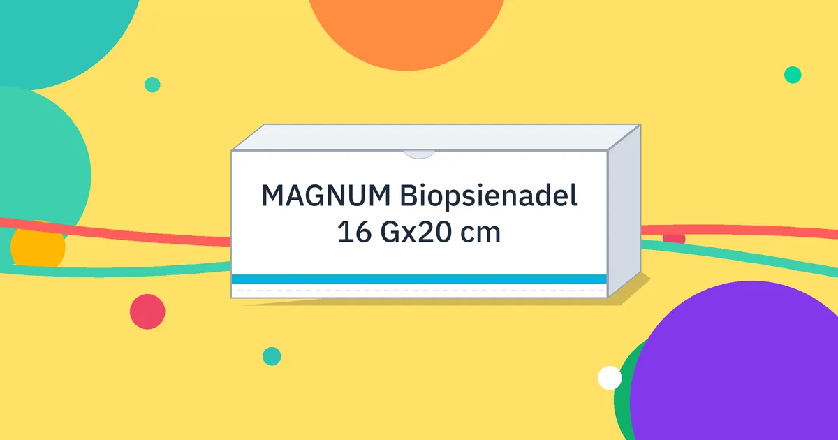Symbolbild: Packung mit der Aufschrift MAGNUM Biopsienadel 16 Gx20 cm (PZN 03405507) – Verfügbarkeit und Bezug in Apotheken in Frankfurt am Main