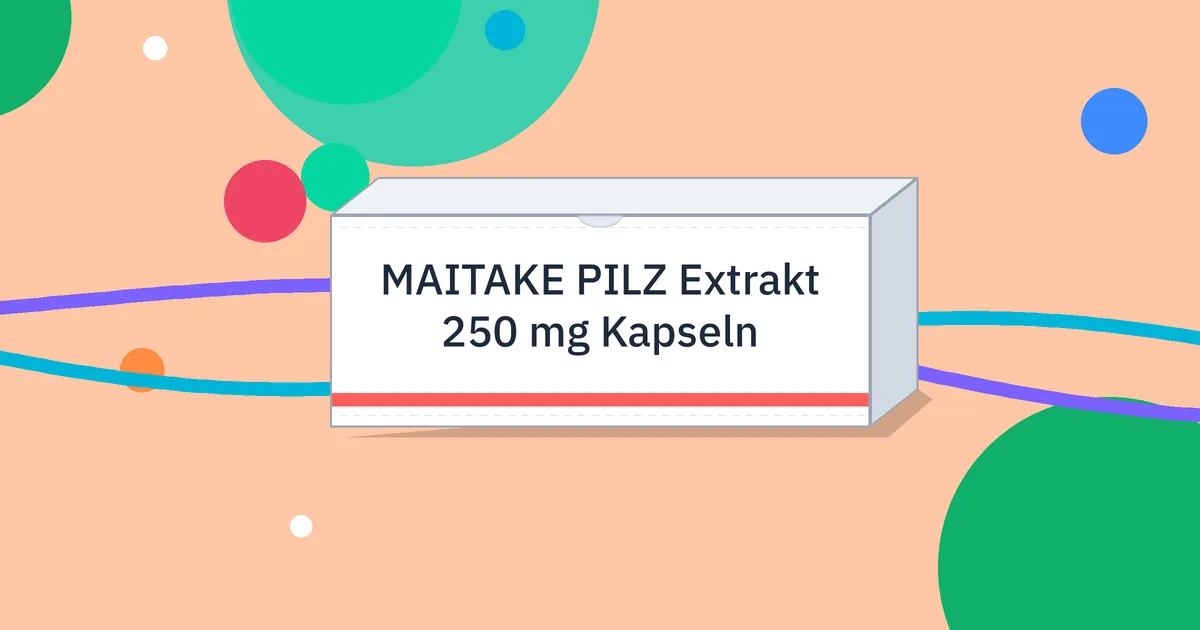 Symbolbild: Packung mit der Aufschrift MAITAKE PILZ Extrakt 250 mg Kapseln (PZN 17426507) – Verfügbarkeit und Bezug in Apotheken in Frankfurt am Main