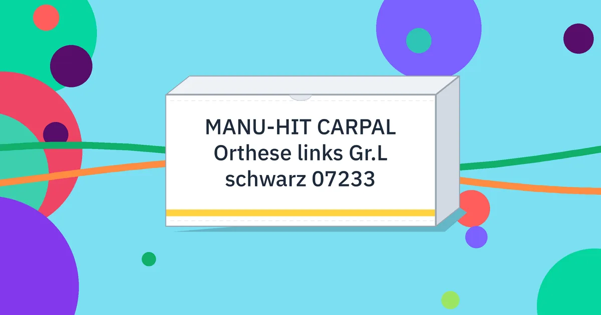 Symbolbild: Packung mit der Aufschrift MANU-HIT CARPAL Orthese links Gr.L schwarz 07233 (PZN 02014727) – Verfügbarkeit und Bezug in Apotheken in Frankfurt am Main