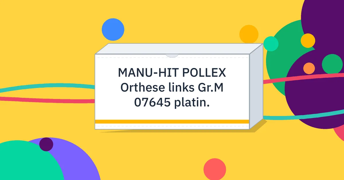 Symbolbild: Packung mit der Aufschrift MANU-HIT POLLEX Orthese links Gr.M 07645 platin. (PZN 03258213) – Verfügbarkeit und Bezug in Apotheken in Frankfurt am Main