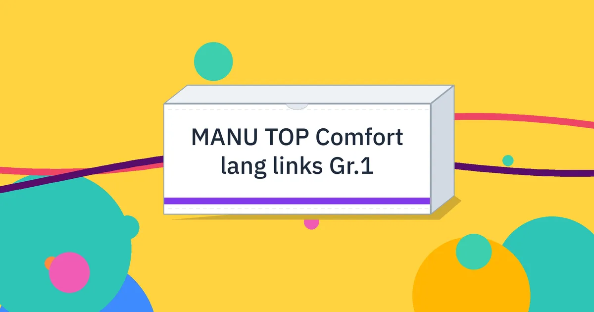 Symbolbild: Packung mit der Aufschrift MANU TOP Comfort lang links Gr.1 (PZN 02779022) – Verfügbarkeit und Bezug in Apotheken in Frankfurt am Main