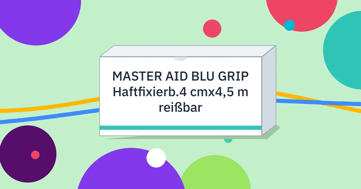 Symbolbild: Packung mit der Aufschrift MASTER AID BLU GRIP Haftfixierb.4 cmx4,5 m reißbar (PZN 10067933) – Verfügbarkeit und Bezug in Apotheken in Frankfurt am Main