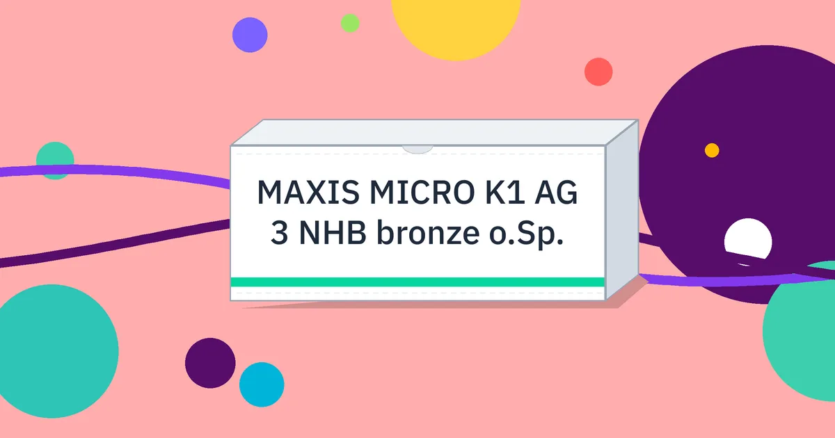 Symbolbild: Packung mit der Aufschrift MAXIS MICRO K1 AG 3 NHB bronze o.Sp. (PZN 17672637) – Verfügbarkeit und Bezug in Apotheken in Frankfurt am Main