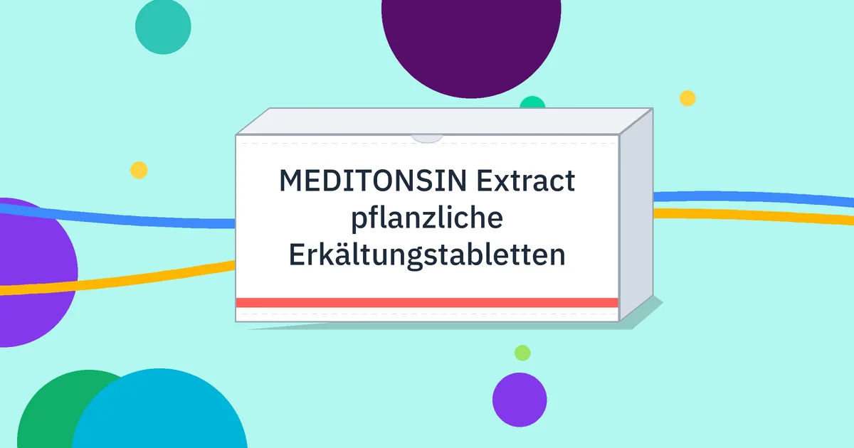 Symbolbild: Packung mit der Aufschrift MEDITONSIN Extract pflanzliche Erkältungstabletten (PZN 19846886) – Verfügbarkeit und Bezug in Apotheken in Frankfurt am Main