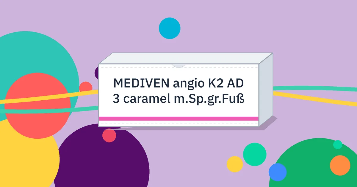 Symbolbild: Packung mit der Aufschrift MEDIVEN angio K2 AD 3 caramel m.Sp.gr.Fuß (PZN 17210687) – Verfügbarkeit und Bezug in Apotheken in Frankfurt am Main