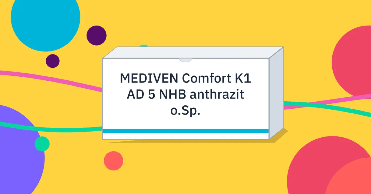 Symbolbild: Packung mit der Aufschrift MEDIVEN Comfort K1 AD 5 NHB anthrazit o.Sp. (PZN 14559892) – Verfügbarkeit und Bezug in Apotheken in Frankfurt am Main