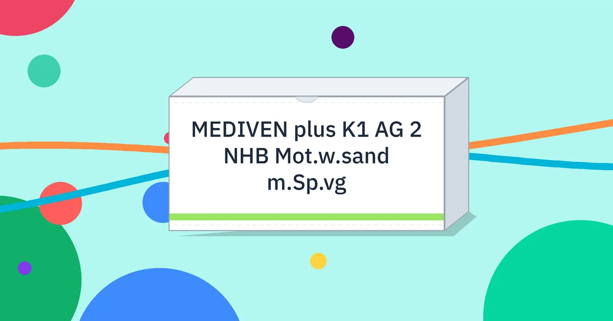 Symbolbild: Packung mit der Aufschrift MEDIVEN plus K1 AG 2 NHB Mot.w.sand m.Sp.vg (PZN 18941855) – Verfügbarkeit und Bezug in Apotheken in Frankfurt am Main