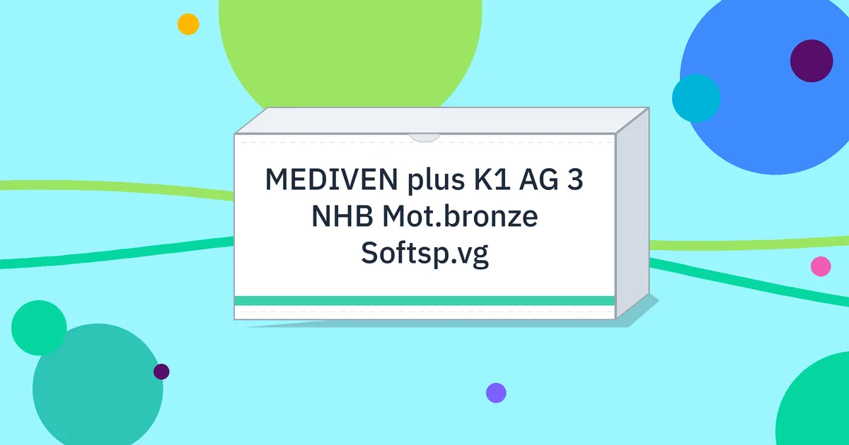 Symbolbild: Packung mit der Aufschrift MEDIVEN plus K1 AG 3 NHB Mot.bronze Softsp.vg (PZN 15916041) – Verfügbarkeit und Bezug in Apotheken in Frankfurt am Main