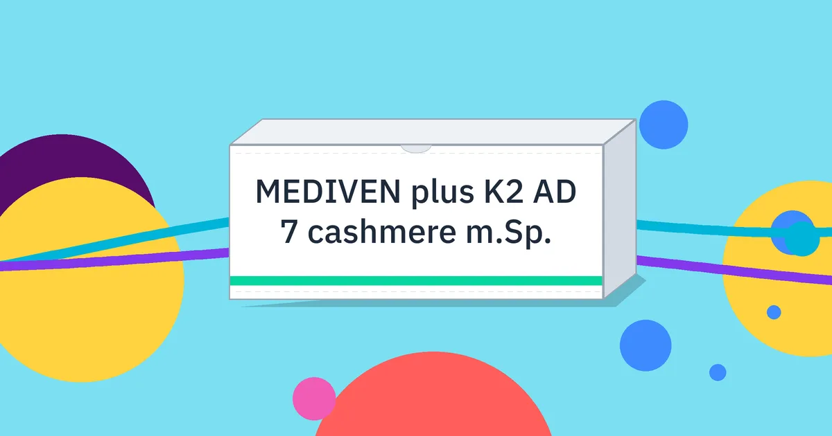 Symbolbild: Packung mit der Aufschrift MEDIVEN plus K2 AD 7 cashmere m.Sp. (PZN 15092918) – Verfügbarkeit und Bezug in Apotheken in Frankfurt am Main