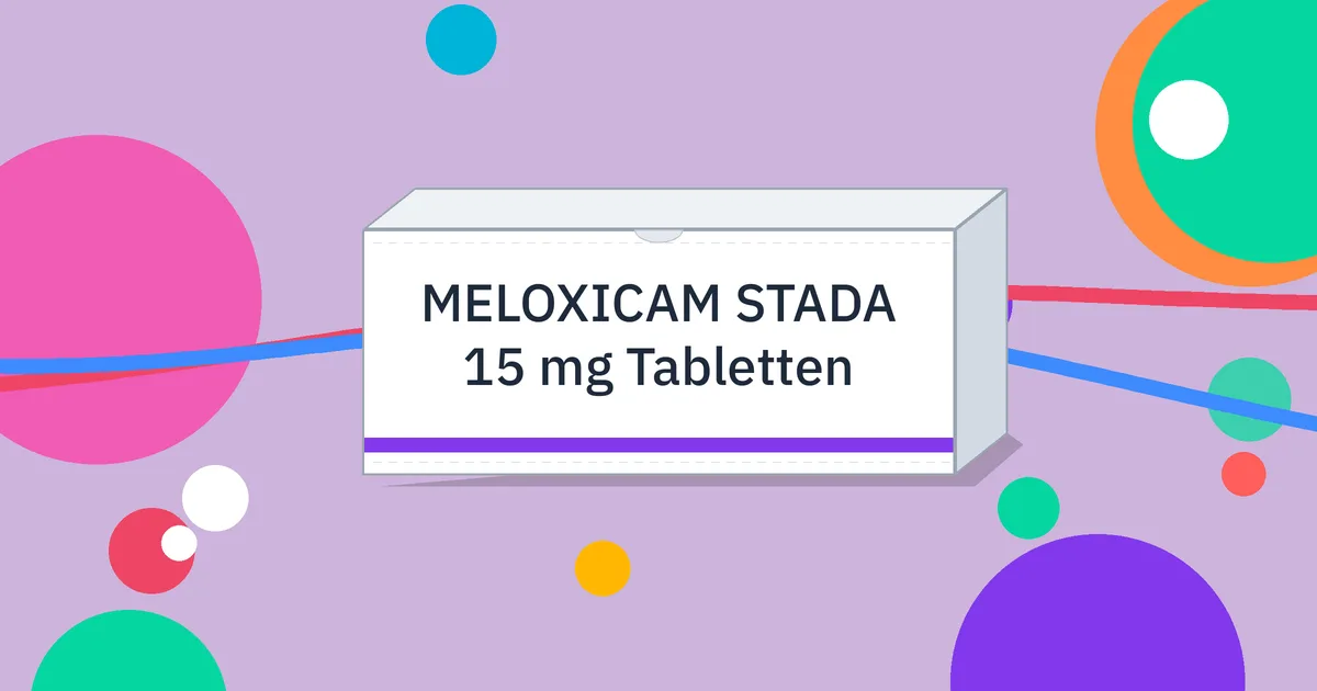 Symbolbild: Packung mit der Aufschrift MELOXICAM STADA 15 mg Tabletten (PZN 01079251) – Verfügbarkeit und Bezug in Apotheken in Frankfurt am Main