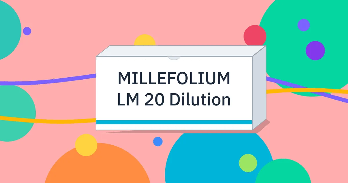 Symbolbild: Packung mit der Aufschrift MILLEFOLIUM LM 20 Dilution (PZN 13608051) – Verfügbarkeit und Bezug in Apotheken in Frankfurt am Main