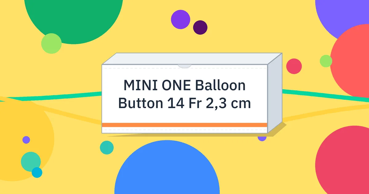 Symbolbild: Packung mit der Aufschrift MINI ONE Balloon Button 14 Fr 2,3 cm (PZN 14341905) – Verfügbarkeit und Bezug in Apotheken in Frankfurt am Main