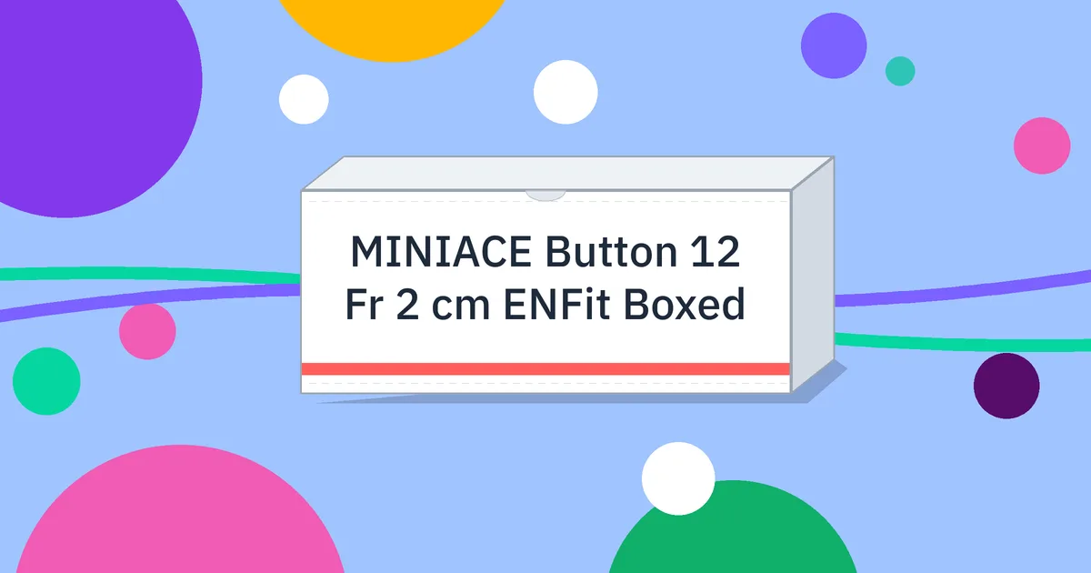 Symbolbild: Packung mit der Aufschrift MINIACE Button 12 Fr 2 cm ENFit Boxed (PZN 16953498) – Verfügbarkeit und Bezug in Apotheken in Frankfurt am Main