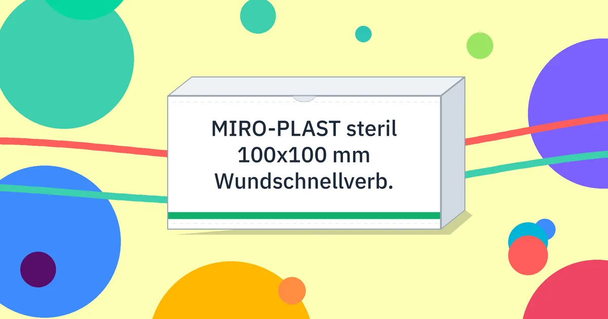 Symbolbild: Packung mit der Aufschrift MIRO-PLAST steril 100x100 mm Wundschnellverb. (PZN 01650912) – Verfügbarkeit und Bezug in Apotheken in Frankfurt am Main