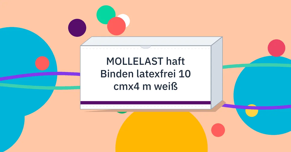 Symbolbild: Packung mit der Aufschrift MOLLELAST haft Binden latexfrei 10 cmx4 m weiß (PZN 11382803) – Verfügbarkeit und Bezug in Apotheken in Frankfurt am Main