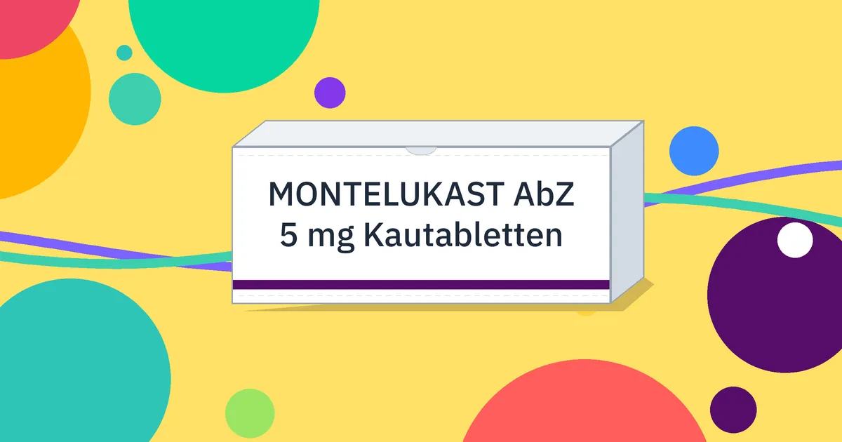 Symbolbild: Packung mit der Aufschrift MONTELUKAST AbZ 5 mg Kautabletten (PZN 09434591) – Verfügbarkeit und Bezug in Apotheken in Frankfurt am Main