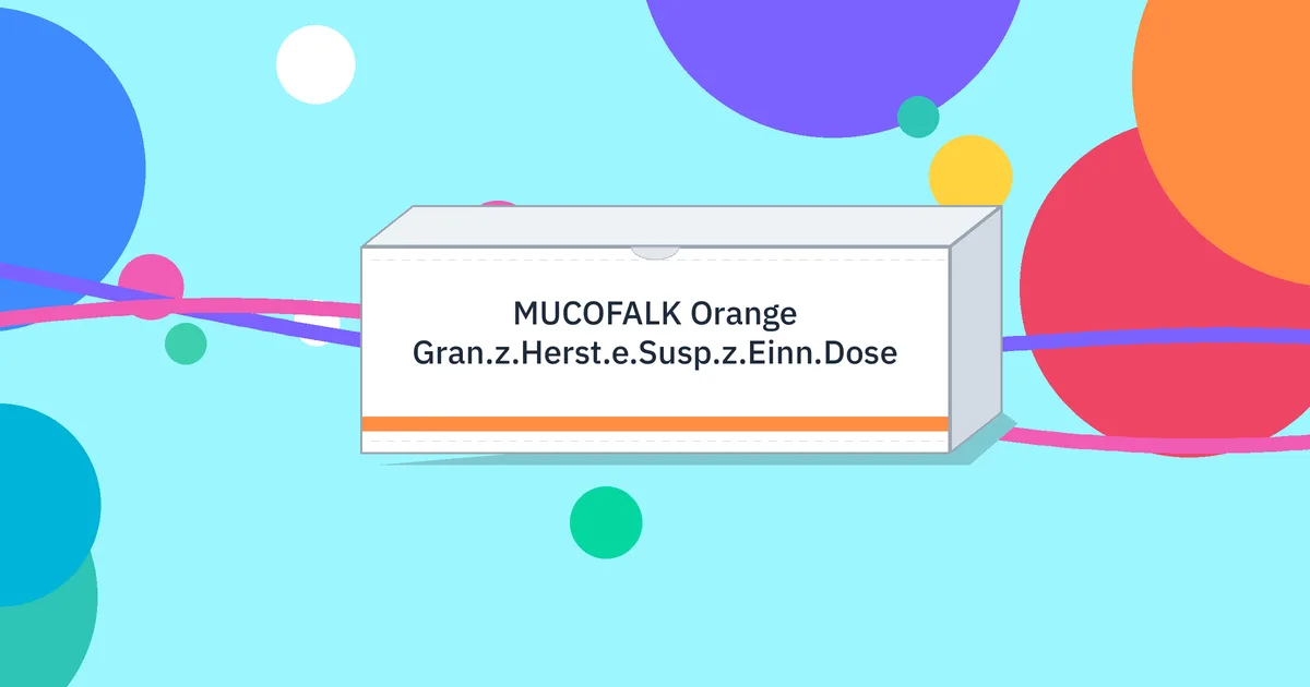 Symbolbild: Packung mit der Aufschrift MUCOFALK Orange Gran.z.Herst.e.Susp.z.Einn.Dose (PZN 04891875) – Verfügbarkeit und Bezug in Apotheken in Frankfurt am Main