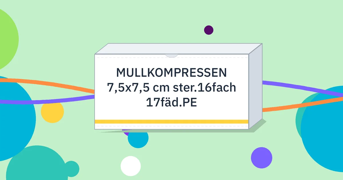 Symbolbild: Packung mit der Aufschrift MULLKOMPRESSEN 7,5x7,5 cm ster.16fach 17fäd.PE (PZN 06931001) – Verfügbarkeit und Bezug in Apotheken in Frankfurt am Main