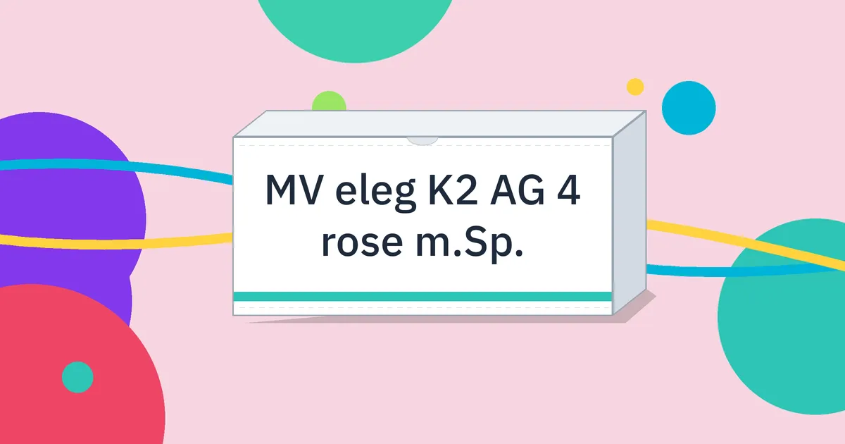 Symbolbild: Packung mit der Aufschrift MV eleg K2 AG 4 rose m.Sp. (PZN 14700267) – Verfügbarkeit und Bezug in Apotheken in Frankfurt am Main