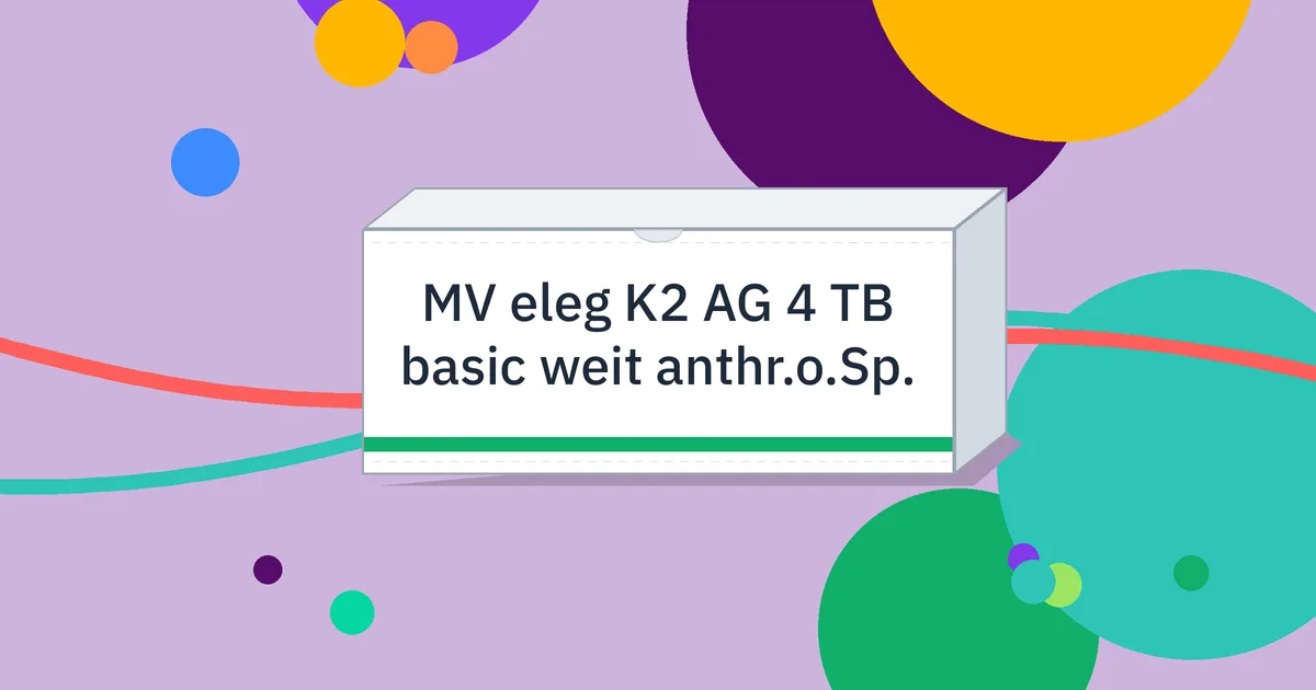 Symbolbild: Packung mit der Aufschrift MV eleg K2 AG 4 TB basic weit anthr.o.Sp. (PZN 00204926) – Verfügbarkeit und Bezug in Apotheken in Frankfurt am Main