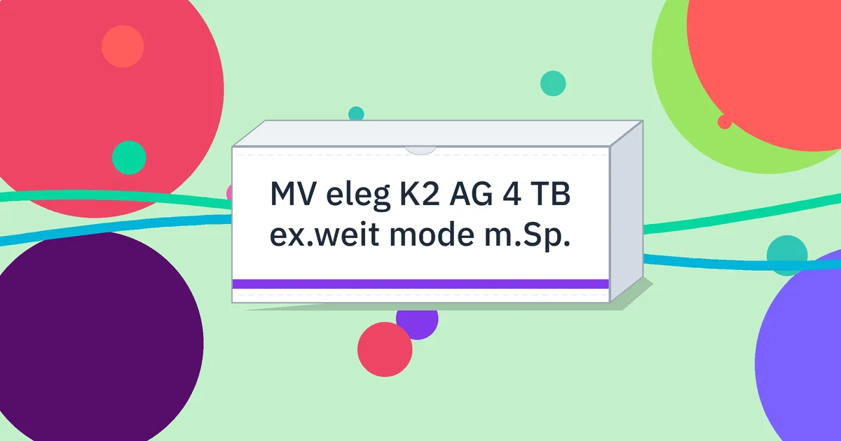 Symbolbild: Packung mit der Aufschrift MV eleg K2 AG 4 TB ex.weit mode m.Sp. (PZN 09877779) – Verfügbarkeit und Bezug in Apotheken in Frankfurt am Main