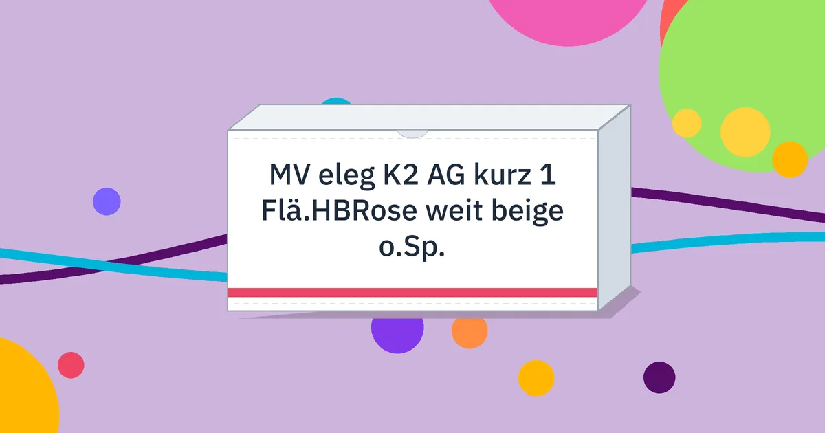 Symbolbild: Packung mit der Aufschrift MV eleg K2 AG kurz 1 Flä.HBRose weit beige o.Sp. (PZN 15706421) – Verfügbarkeit und Bezug in Apotheken in Frankfurt am Main