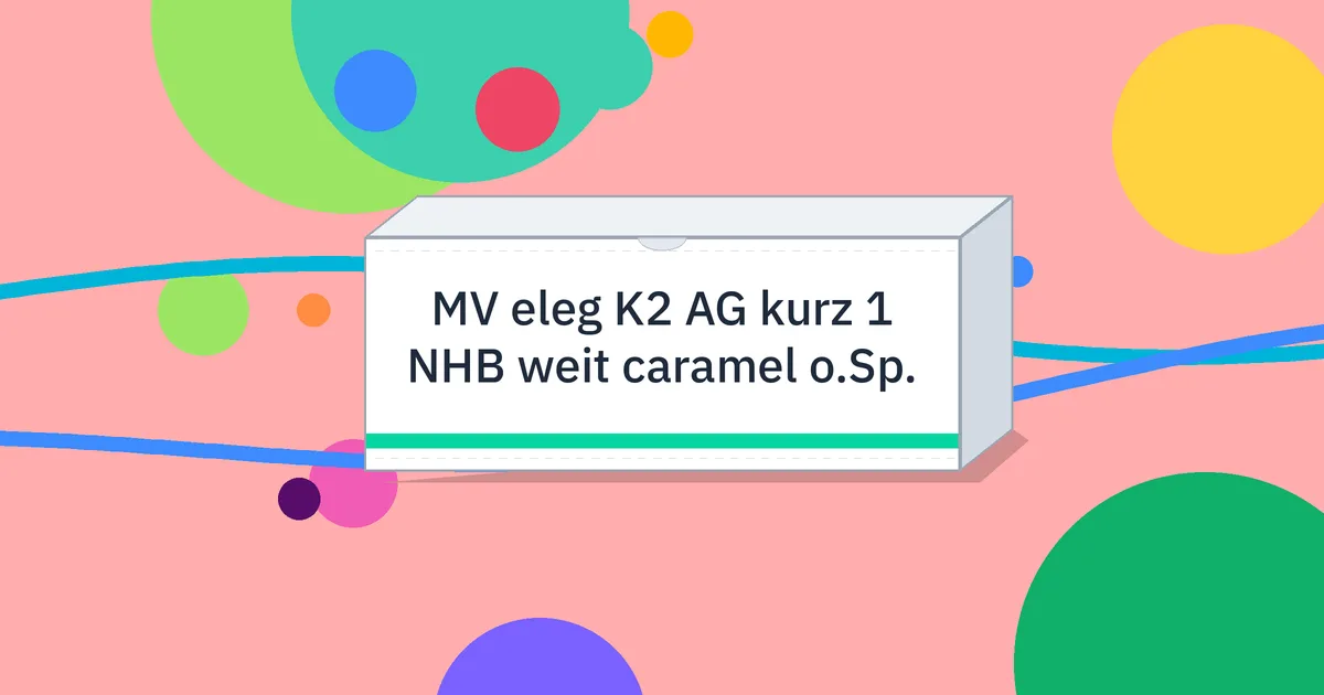 Symbolbild: Packung mit der Aufschrift MV eleg K2 AG kurz 1 NHB weit caramel o.Sp. (PZN 15715147) – Verfügbarkeit und Bezug in Apotheken in Frankfurt am Main