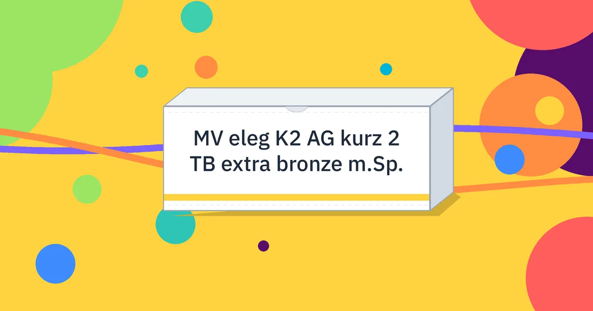 Symbolbild: Packung mit der Aufschrift MV eleg K2 AG kurz 2 TB extra bronze m.Sp. (PZN 14716280) – Verfügbarkeit und Bezug in Apotheken in Frankfurt am Main