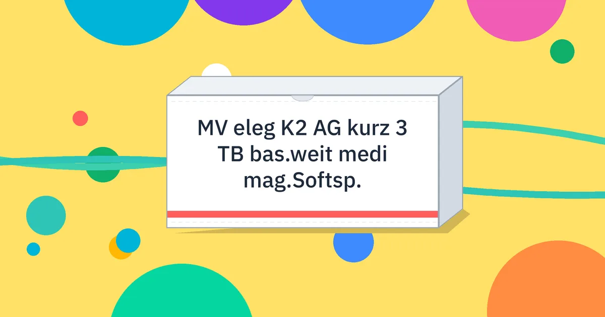 Symbolbild: Packung mit der Aufschrift MV eleg K2 AG kurz 3 TB bas.weit medi mag.Softsp. (PZN 14638568) – Verfügbarkeit und Bezug in Apotheken in Frankfurt am Main