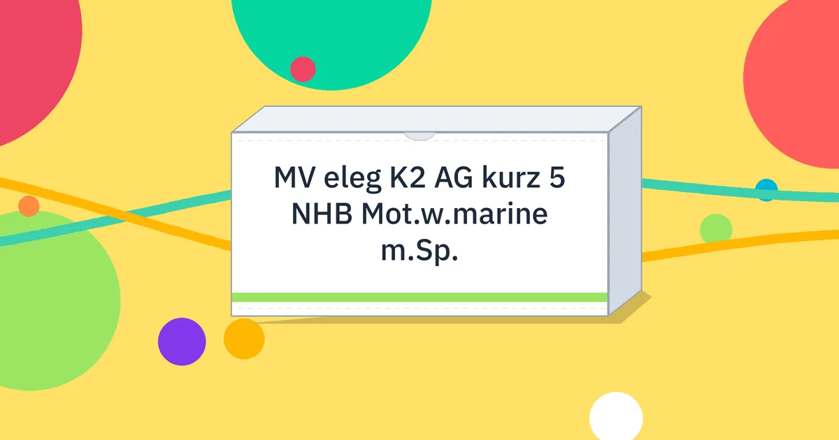 Symbolbild: Packung mit der Aufschrift MV eleg K2 AG kurz 5 NHB Mot.w.marine m.Sp. (PZN 15713527) – Verfügbarkeit und Bezug in Apotheken in Frankfurt am Main
