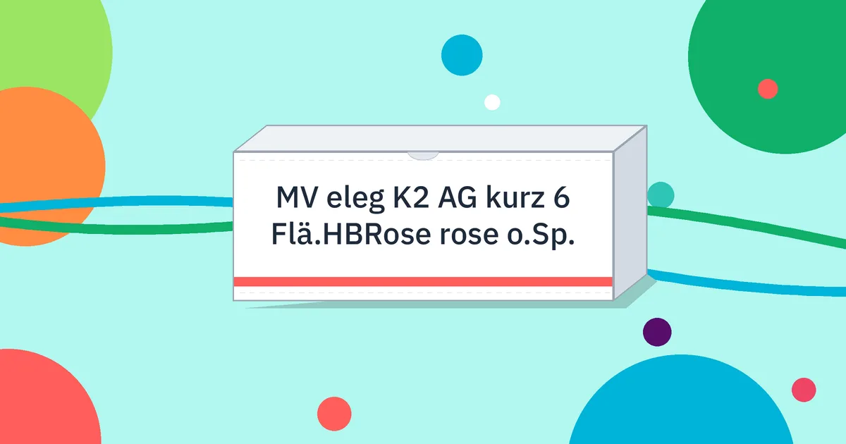 Symbolbild: Packung mit der Aufschrift MV eleg K2 AG kurz 6 Flä.HBRose rose o.Sp. (PZN 15703902) – Verfügbarkeit und Bezug in Apotheken in Frankfurt am Main
